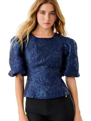 Lilly Pulitzer® Medora Jacquard Top - Low Tide Navy Nightshade Brocade