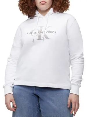 Calvin Klein Metallic Monologo Hoodie - Bright White