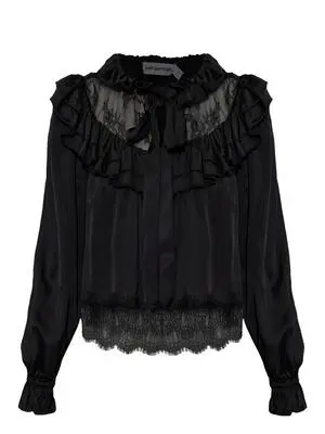 SELF-PORTRAIT Lace Trimmed Shirt - Black