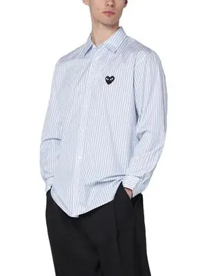 Play Comme Des Garcon Light Blue Striped Cotton Shirt - Multicolor