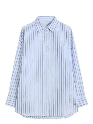 Max Mara Oversized Striped Cotton Shirt With Butterfly Embroidery - Light Blue