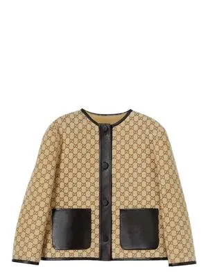Gucci Printed Gg Shearling Jacket - Beige