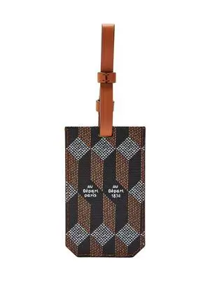 AU DEPART Printed Leather Luggage Tag - Brown