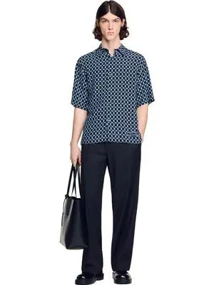 Sandro Link Print Loose-fit Shirt - Navy Blue
