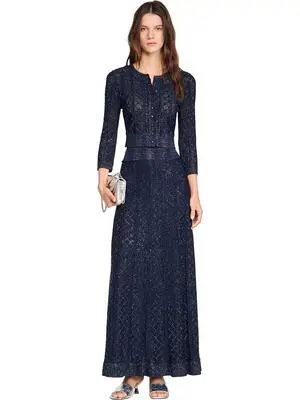 Sandro Rhinestone Knit Maxi Skirt - Navy Blue