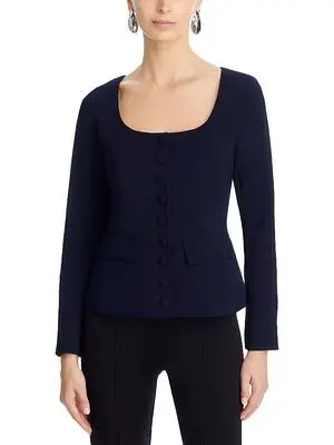 Aqua Scoop Neck Button Front Blazer - Dark Navy