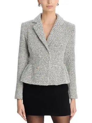 Aqua Tweed Flounce Blazer - Black/white