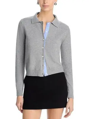Aqua Collared Button-down Cardigan - Grey