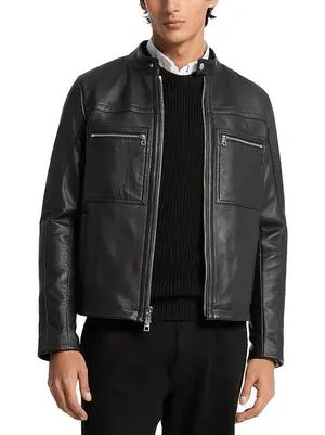 Michael Kors Grained Leather Jacket With Zip Pockets - Black