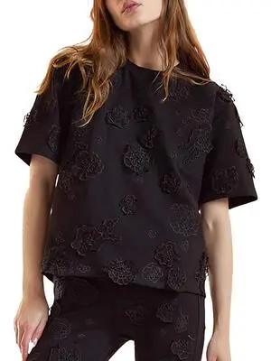Cynthia Rowley 3d Applique Top - Black