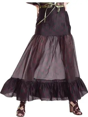 Cynthia Rowley Organza Midi Skirt - Black/burgundy
