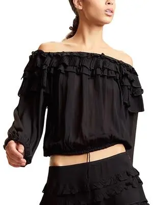 Cynthia Rowley Off-shoulder Ruffle Blouse - Black
