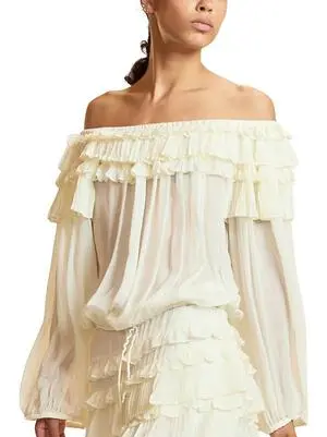 Cynthia Rowley Off-shoulder Ruffle Blouse - Off White