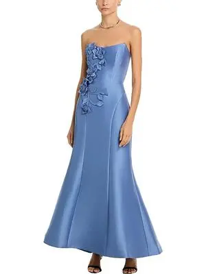 Aqua Strapless Mikado Gown - Blue