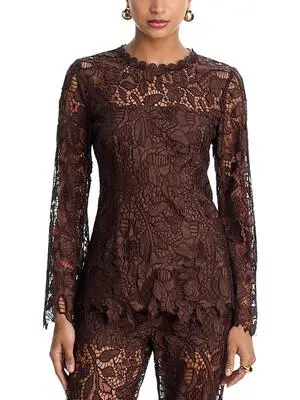 Aqua Lace Long Sleeved Tunic Top - Brown