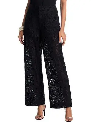 Aqua Lace Wide-leg Pants - Black
