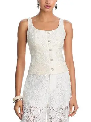 Aqua Soutache Cord Sleeveless Lace Top - Ivory