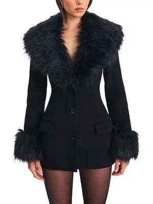 MISS CIRCLE Hailee Wool-blend Mini Coat With Removable Fur Lapel - Black