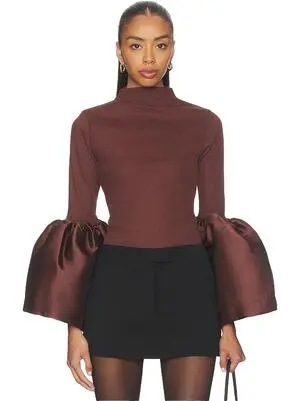 MARQUES' ALMEIDA Heavy Satin Turtleneck Puff Sleeve Top - Brown
