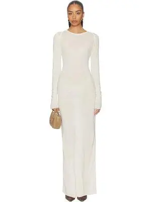 SKIMS Sheer Cashmere Long Sleeve Maxi Dress - Egret