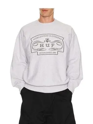 HUF Worldwide Clothiers Crewneck Sweatshirt - Heather Grey