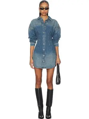 Good American Shaped Denim Shirt Dress - Indigo1036