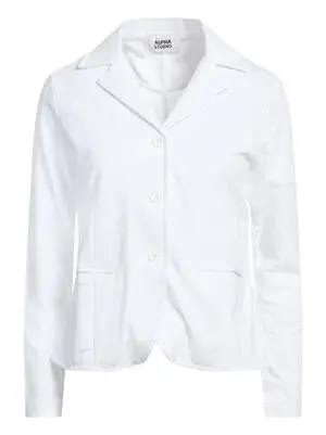 Alpha Studio Single-breasted Blazer In Cotton And Elastane - White