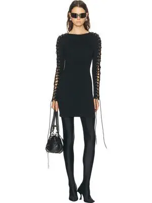 Balenciaga Lace Up Long Sleeve Dress - Black