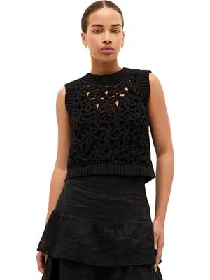 MARIE OLIVER Crochet Shell Top - Black