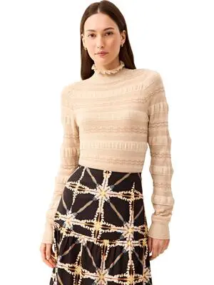 MARIE OLIVER Adison Metallic Pointelle Knit Top - Buff