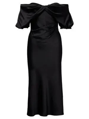 Alexander McQueen Draped Off-shoulder Satin Midi Dress - Black