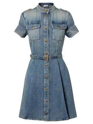 Alexander McQueen Belted Denim Shirt Dress - Blue