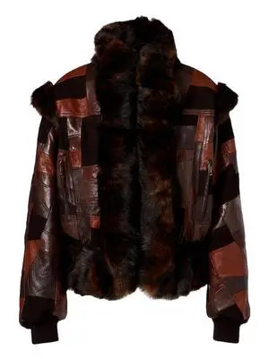 Chloé Shearling-trimmed Leather Bomber Jacket - Brown