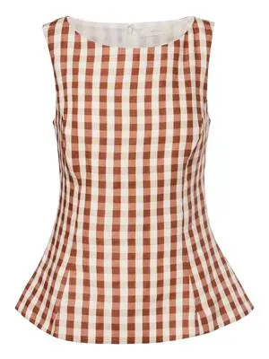 Faithfull The Brand Ana Gingham Linen Top - Brown
