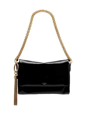 JIMMY CHOO Callie Flap Leather Shoulder Bag - Black