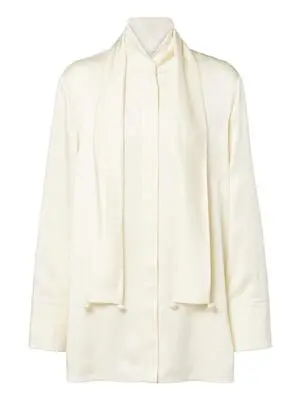 JIL SANDER Scarf-detail Satin Shirt - White