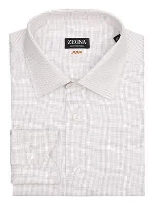 Zegna Centoventimila Cotton Micro-check Dress Shirt - Brown
