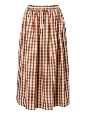 FAITHFULL THE BRAND Ida Gingham Linen Midi Skirt