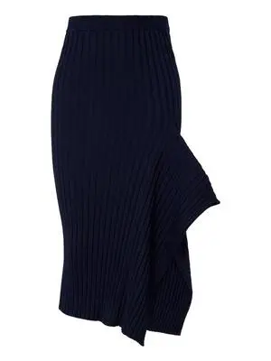 Stella McCartney Ribbed-knit Ruffled Cotton Midi Skirt - Blue
