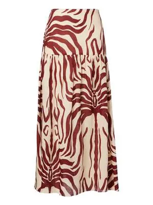Johanna Ortiz Gathered Printed Linen Maxi Skirt - Beige