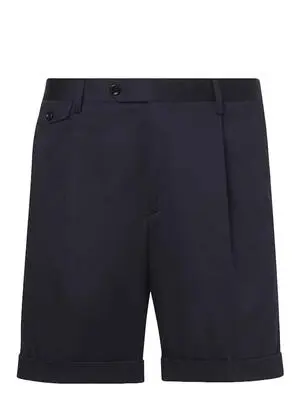 LARDINI Pleated Cotton-blend Bermuda Shorts - Blue