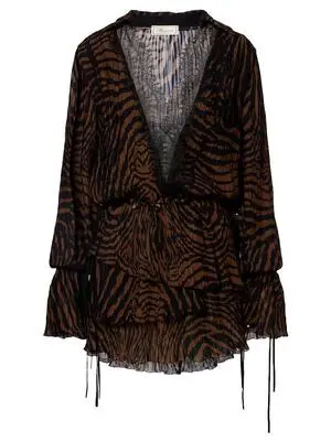 Blumarine Zebra-print Chiffon Mini Dress - Brown