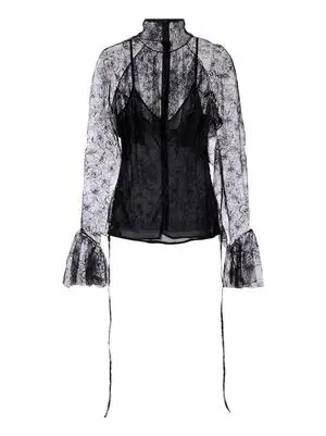 Blumarine Ruffled Sheer Lace Blouse - Black