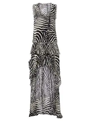 Blumarine Zebra-print Asymmetric Chiffon Minidress - Black