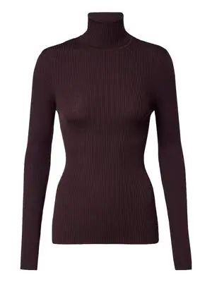 WOLFORD Ribbed-Knit Virgin Wool Turtleneck Top