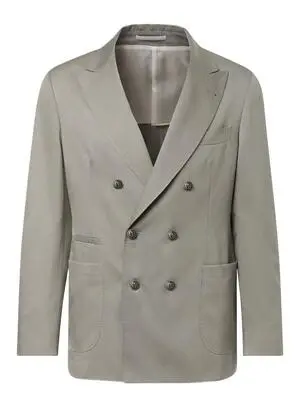 Brunello Cucinelli Double-breasted Silk Suit Jacket - Grey