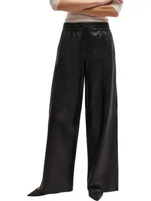 ME+EM Wide-leg Leather Track Pant - Warm Black