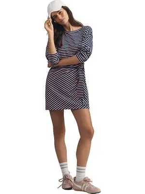 DAILY PRACTICE BY ANTHROPOLOGIE Striped Wrap Mini Dress - Navy Ink/candy Pink