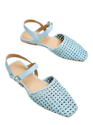 Anthropologie Woven Leather Ankle Strap Sandals - Light Blue