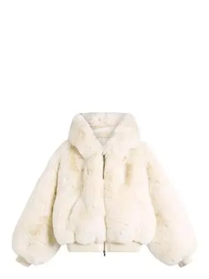 SKIMS Faux Fur Shrunken Hoodie Jacket - Egret